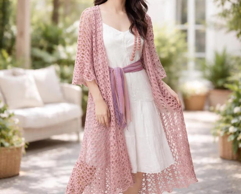 Lacy Duster Crochet Pattern, Long Lace Cardigan, Top Down Raglan Duster ...