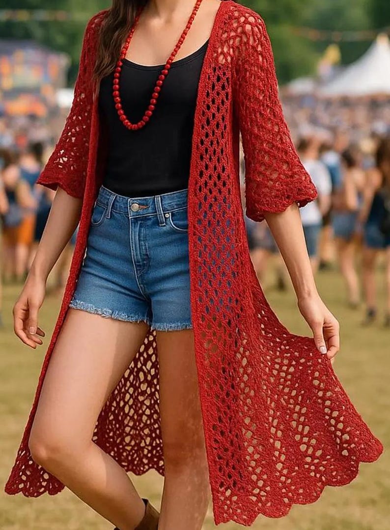 Lacy Duster Crochet Pattern, Long Lace Cardigan, Top Down Raglan Duster ...