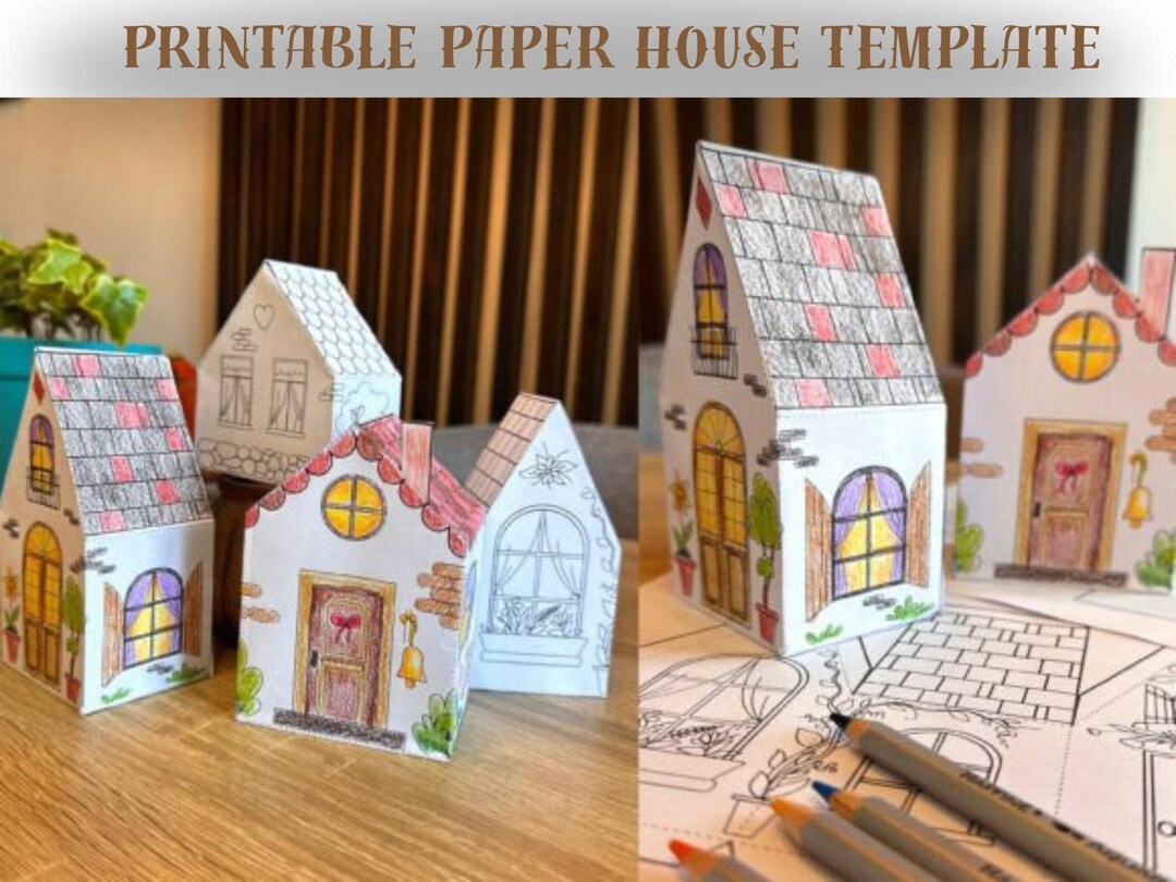 Printable Paper House Template | DIY Coloring Craft for Kids | 3D Paper ...