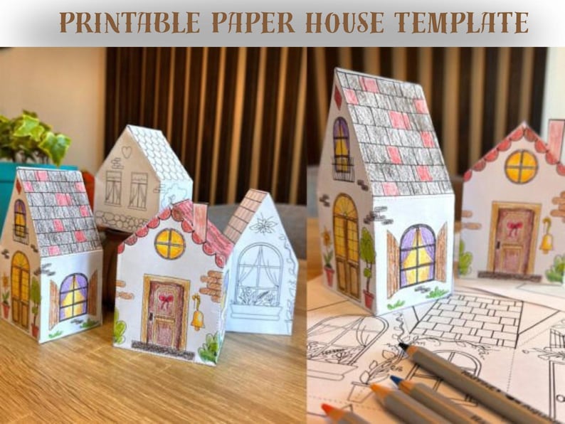 Printable Paper House Template | DIY Coloring Craft for Kids | 3D Paper ...
