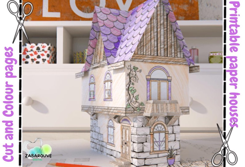3D Paper House Coloring Craft: DIY Kids Activity (instant Download) - Etsy