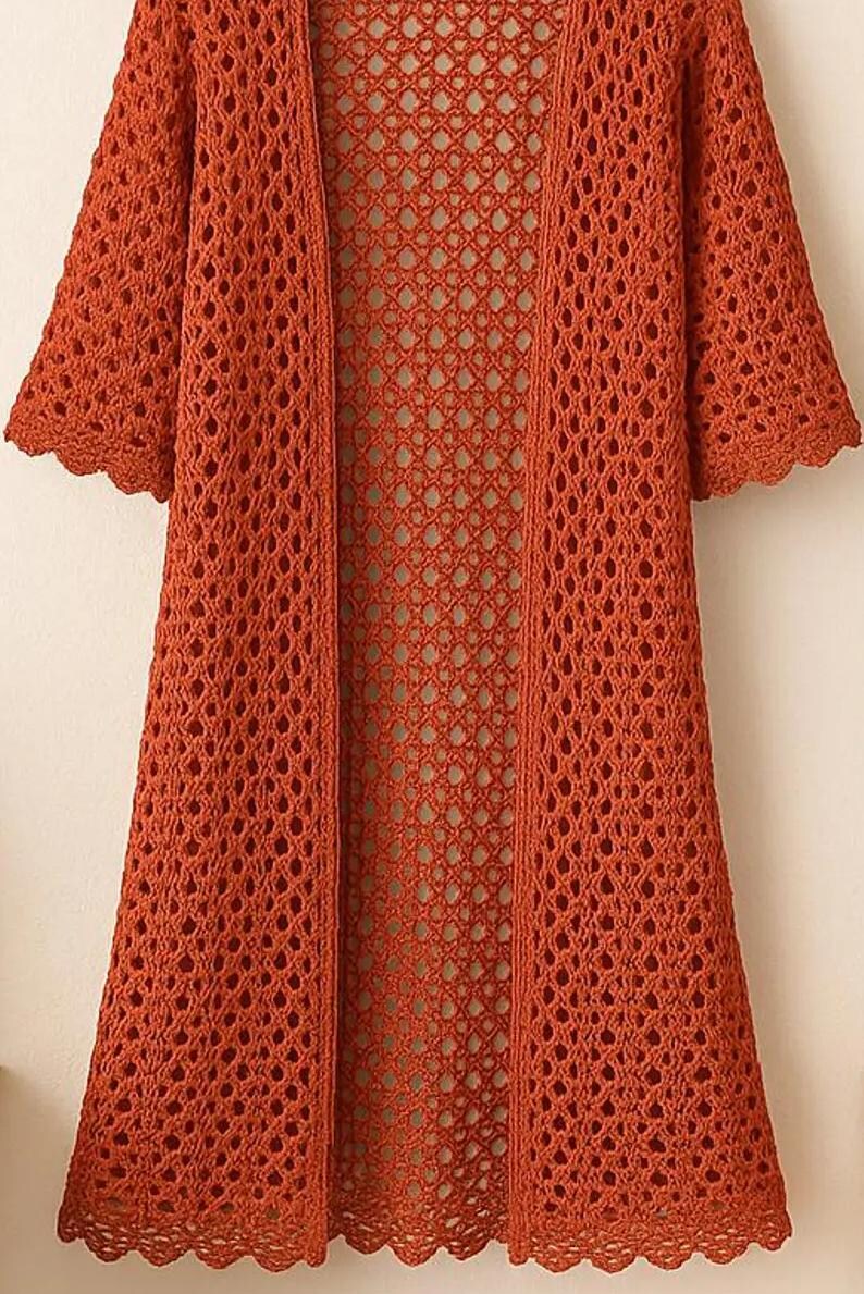 Lacy Duster Crochet Pattern, Long Lace Cardigan, Top Down Raglan Duster ...