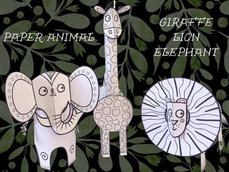 Printable Paper Animal Craft for Kids – Elephant, Giraffe, Lion ...