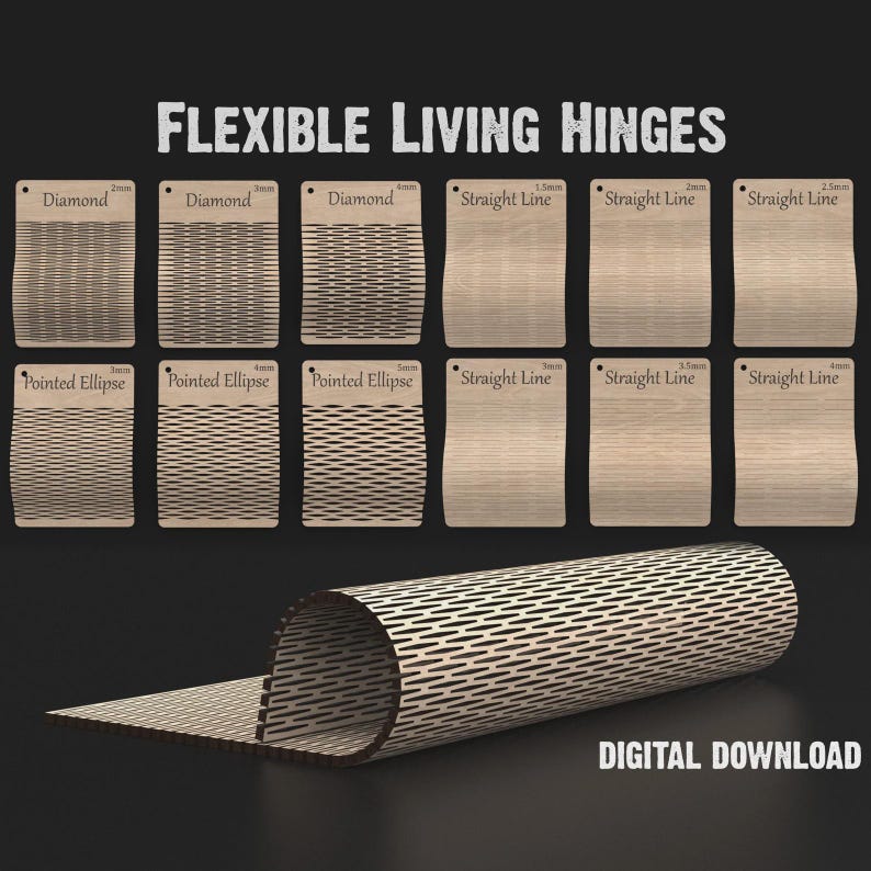 Flexible Living Hinge SVG Files | 12 Laser Cut Patterns for Wood ...