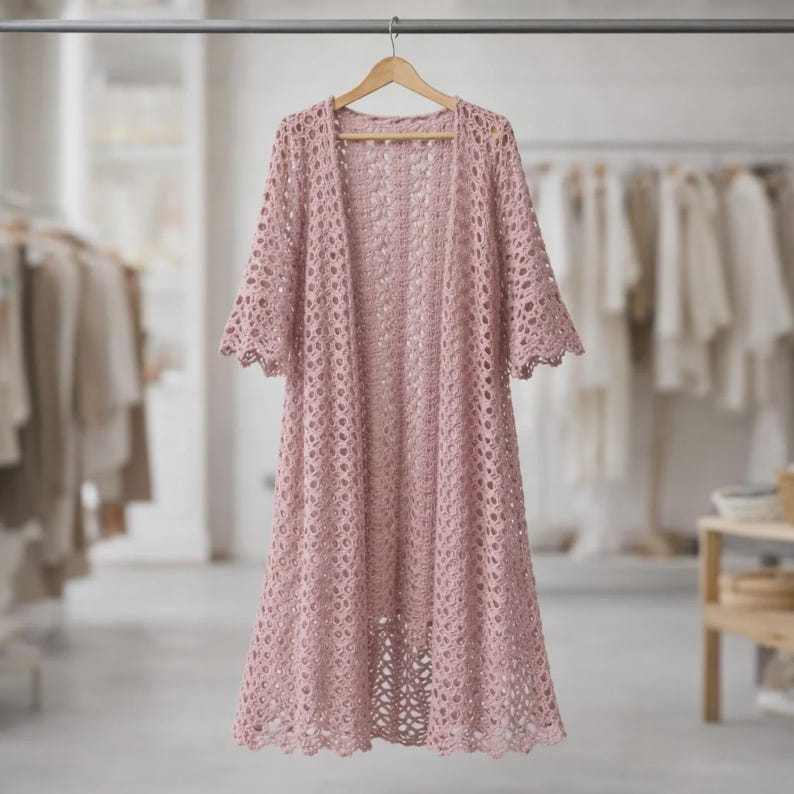 Lacy Duster Crochet Pattern, Long Lace Cardigan, Top Down Raglan Duster ...