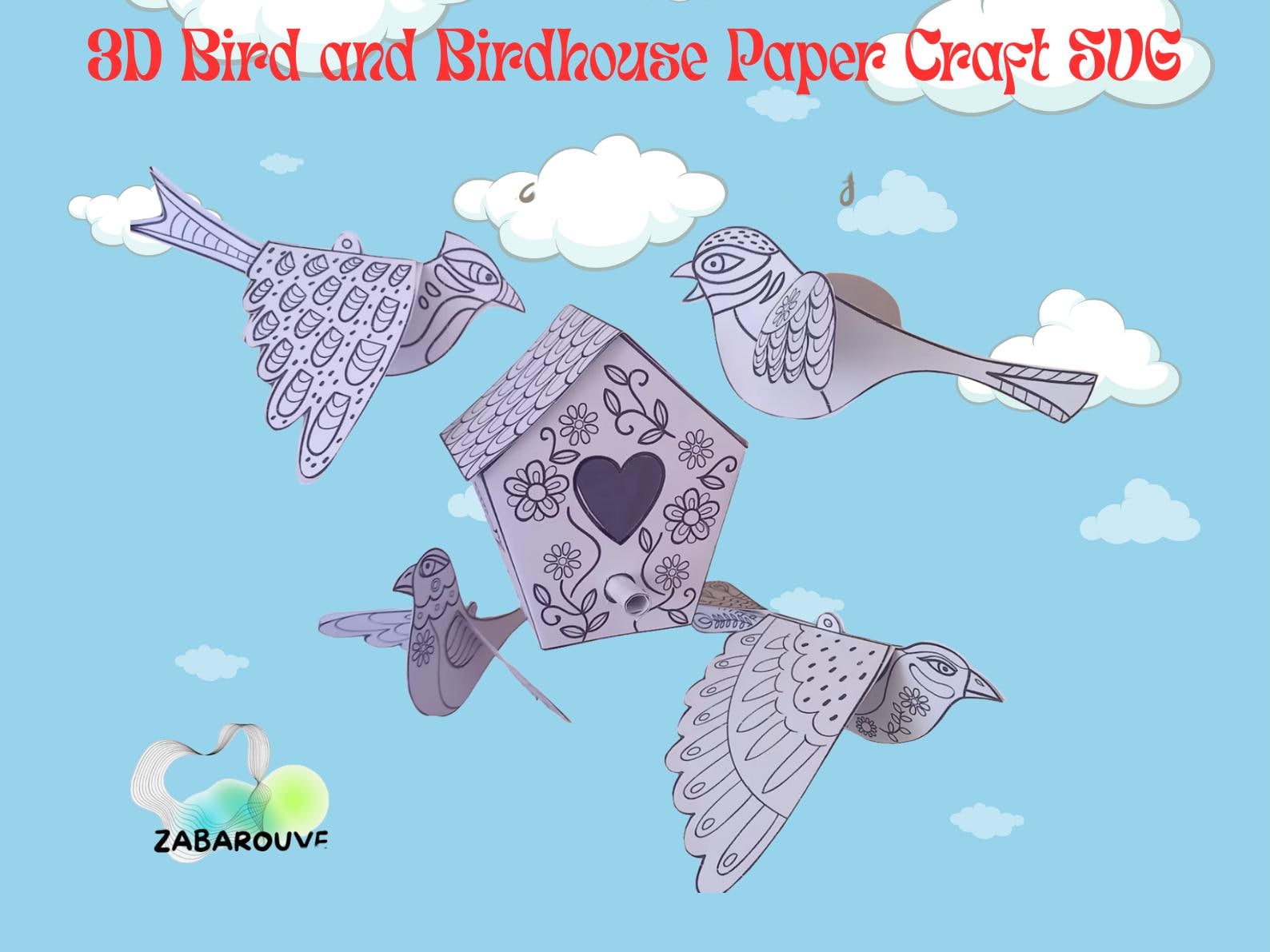 3D Bird and Birdhouse Paper Craft SVG | Kids DIY Activity | Printable ...
