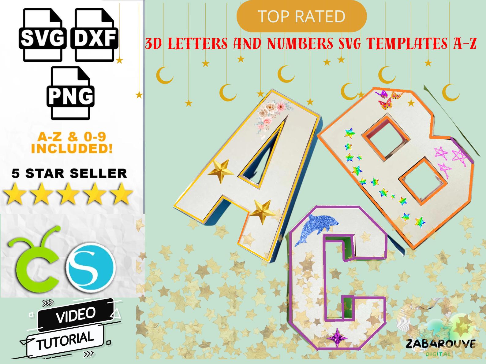 3D Paper Letters & Numbers SVG – Digital Alphabet Templates A-Z 0-9 ...