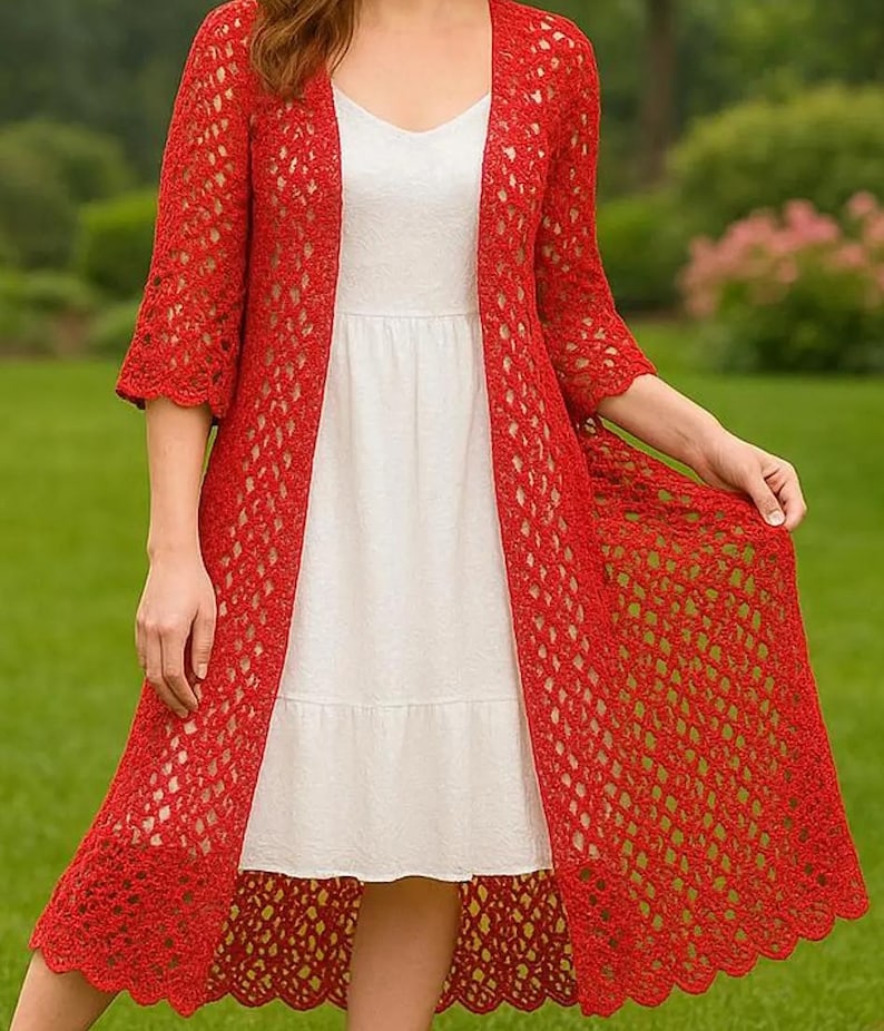 Lacy Duster Crochet Pattern, Long Lace Cardigan, Top Down Raglan Duster ...