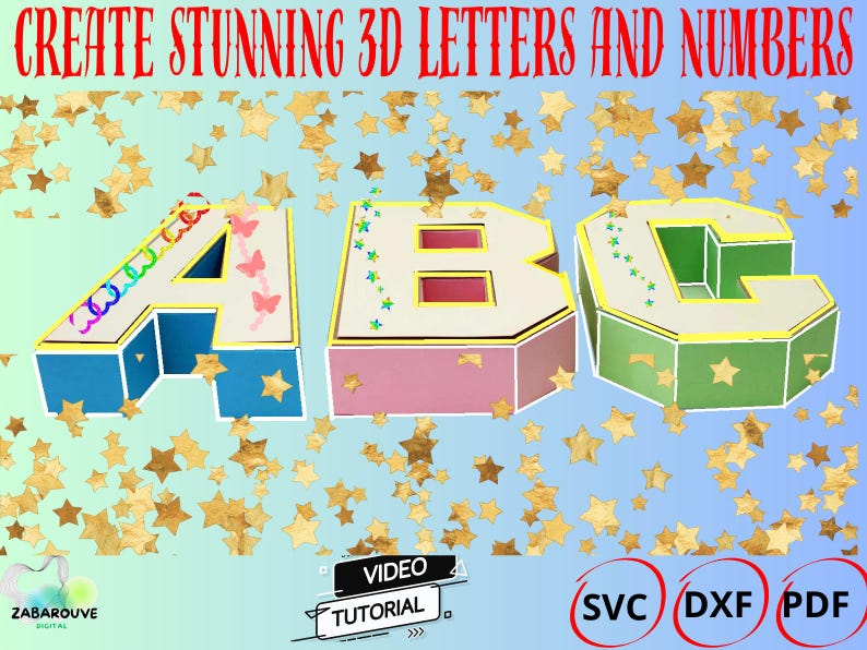 3D Paper Letters & Numbers SVG – Digital Alphabet Templates A-Z 0-9 ...
