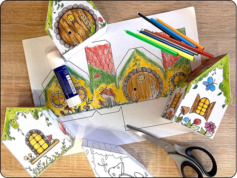 DIY Paper House Template: 3D Coloring Craft for Kids (PDF Download) - Etsy