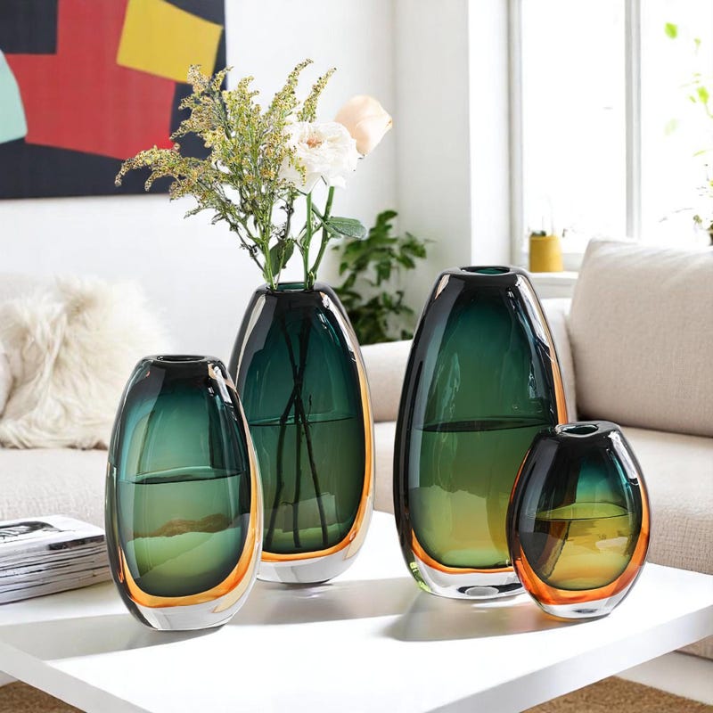 Glass Vase Tall Green - Etsy UK