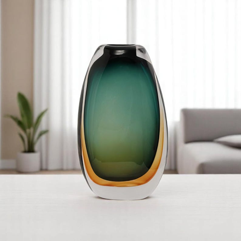Emerald Fade Glass Vase – Deep Gradient Art for Sophisticated Interiors ...