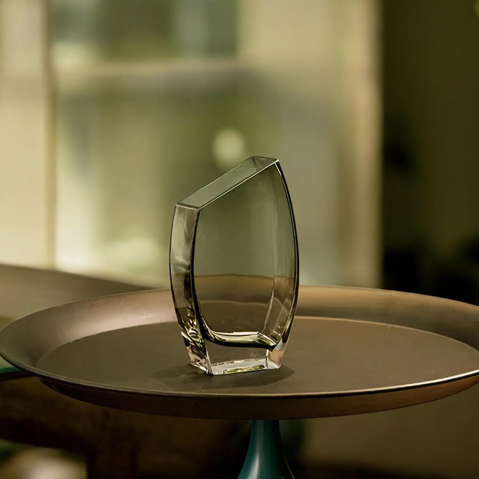 Oblique Mouth Glass Vase, Creative Geometric Square Design, Modern Home ...