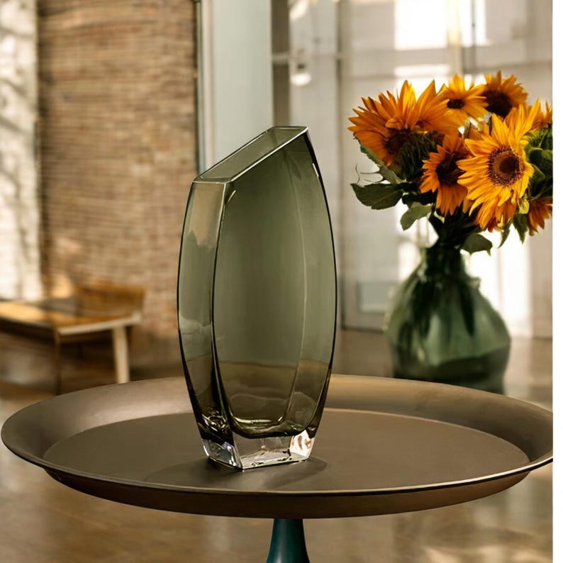 Oblique Mouth Glass Vase, Creative Geometric Square Design, Modern Home ...