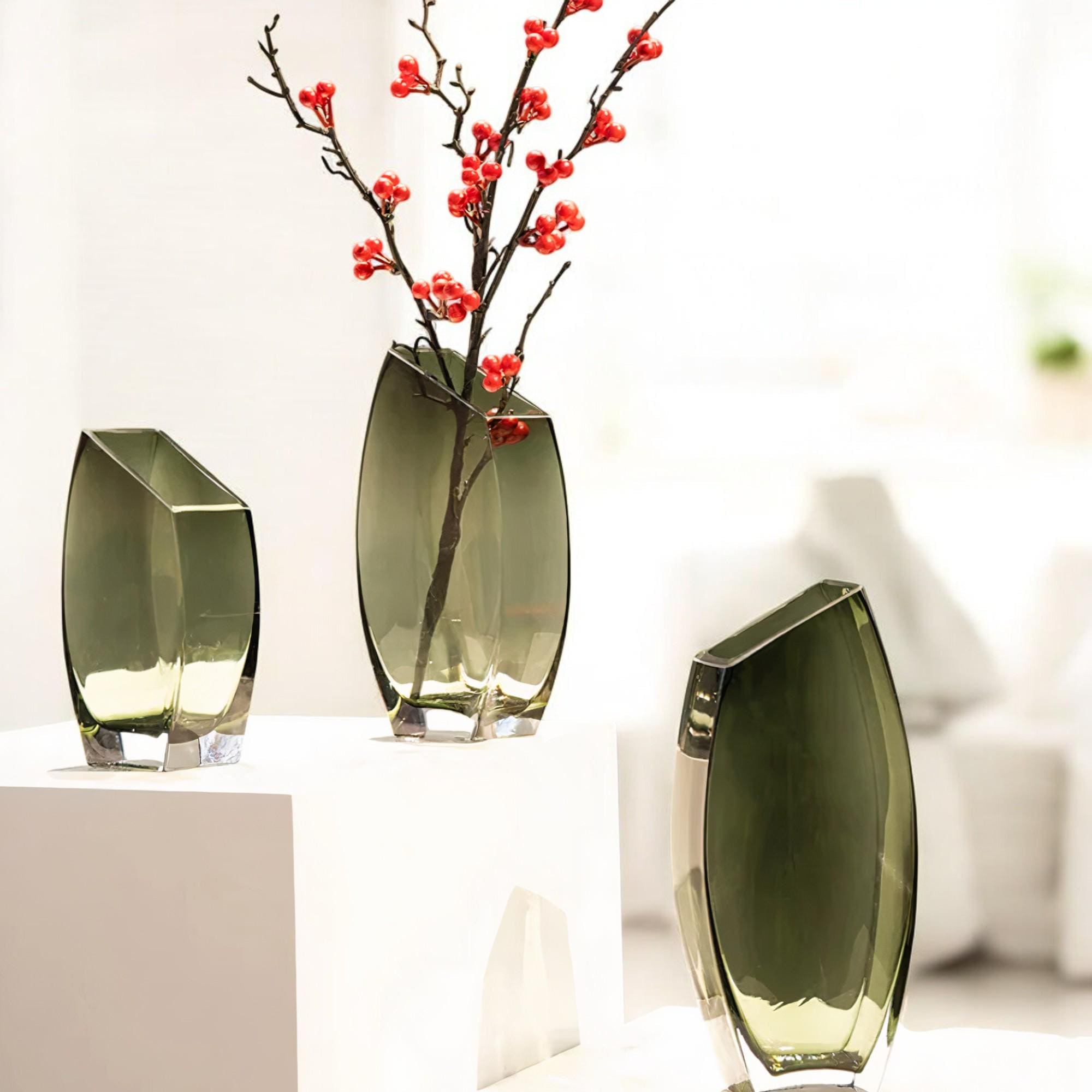 Oblique Mouth Glass Vase, Creative Geometric Square Design, Modern Home ...