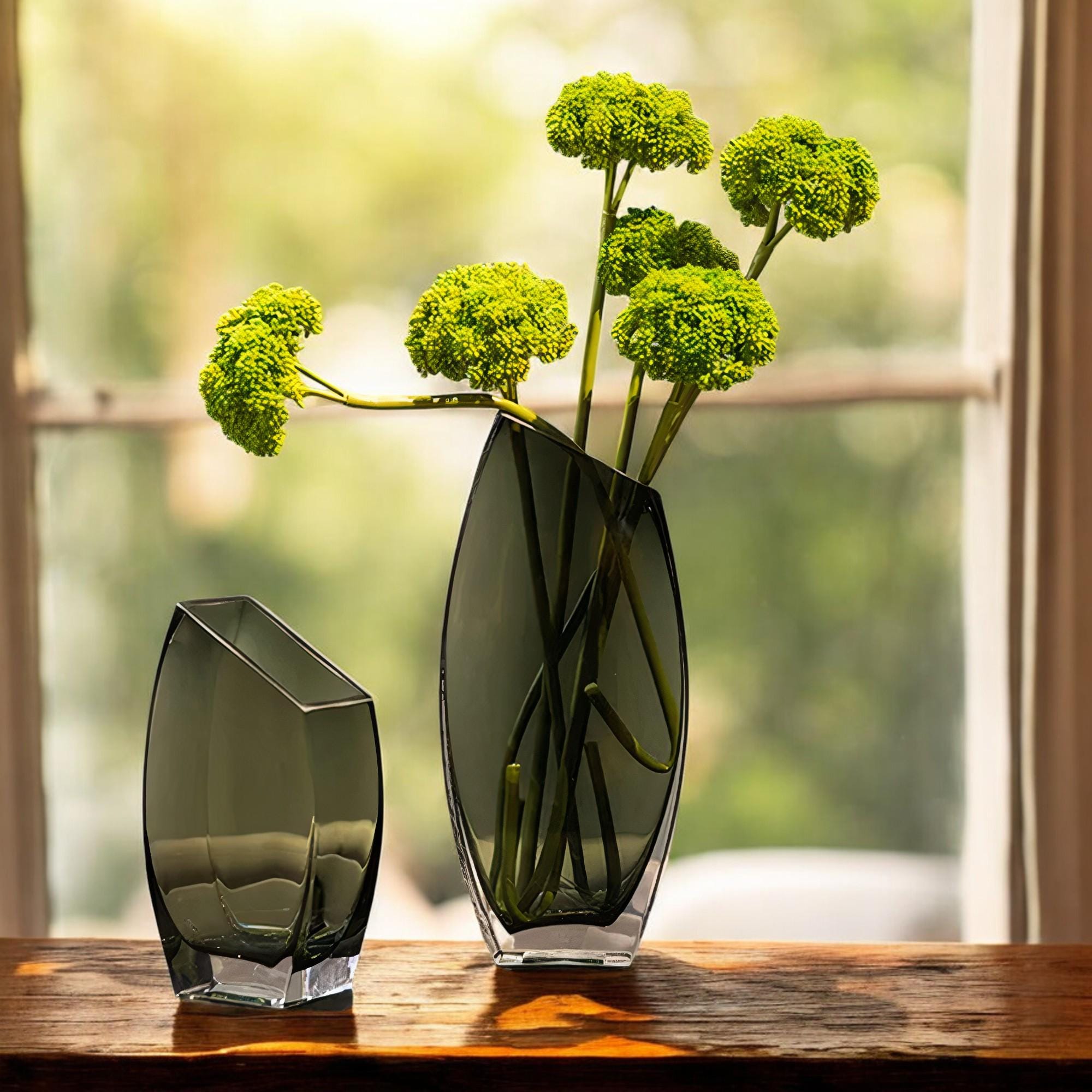 Oblique Mouth Glass Vase, Creative Geometric Square Design, Modern Home ...