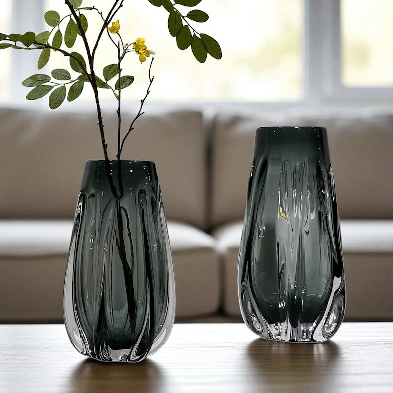 Smoky Grey Glass Vase, Modern Sculptural Design in 3 Sizes - Etsy
