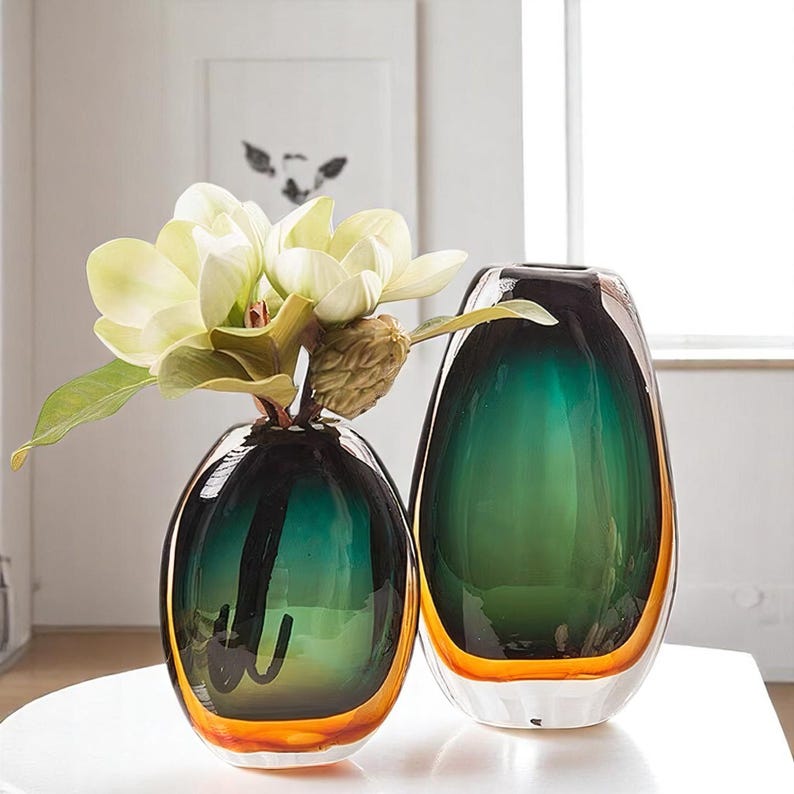 Emerald Fade Glass Vase – Deep Gradient Art for Sophisticated Interiors ...