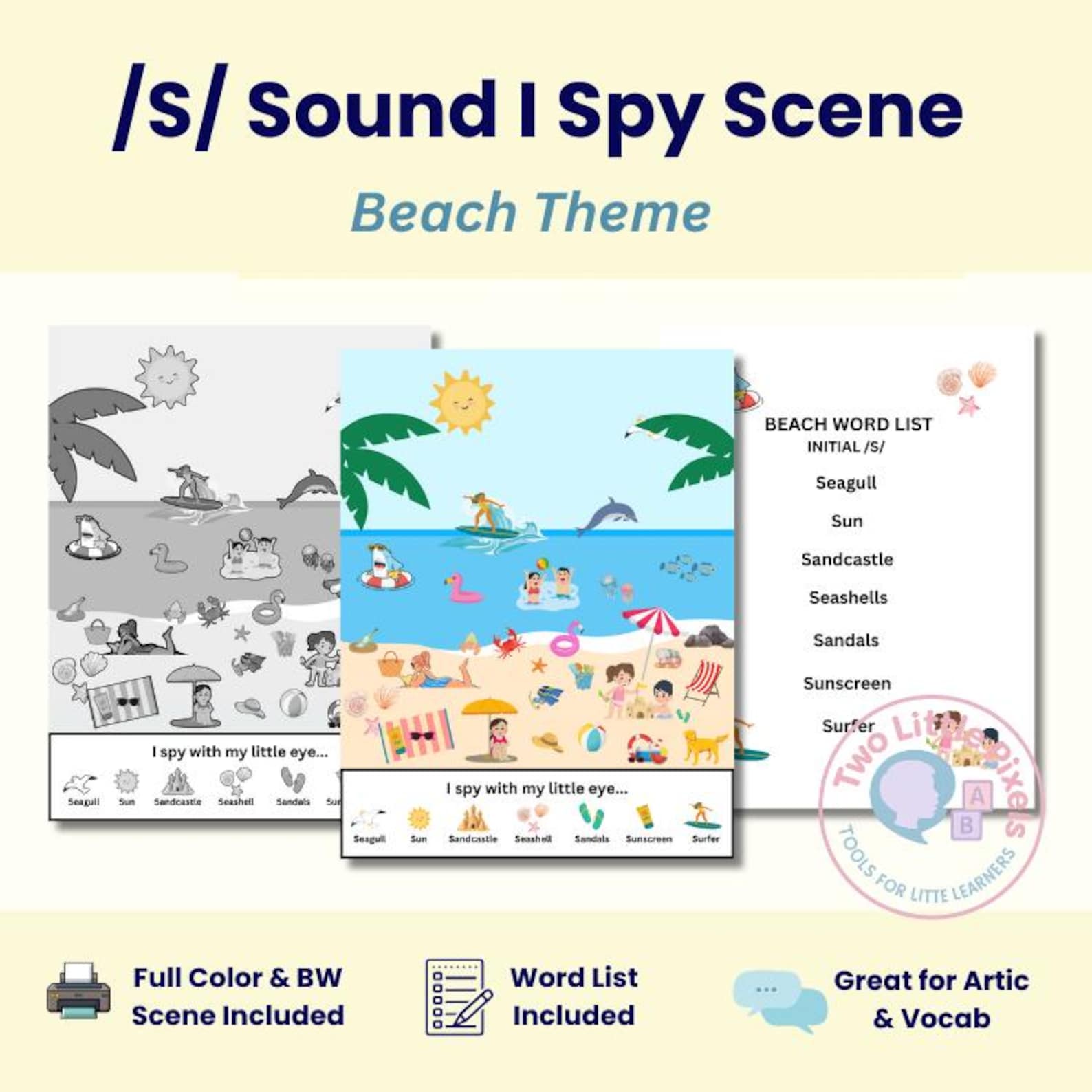 Beach I Spy Game | Initial /S/ Sound Printable for Speech Therapy ...