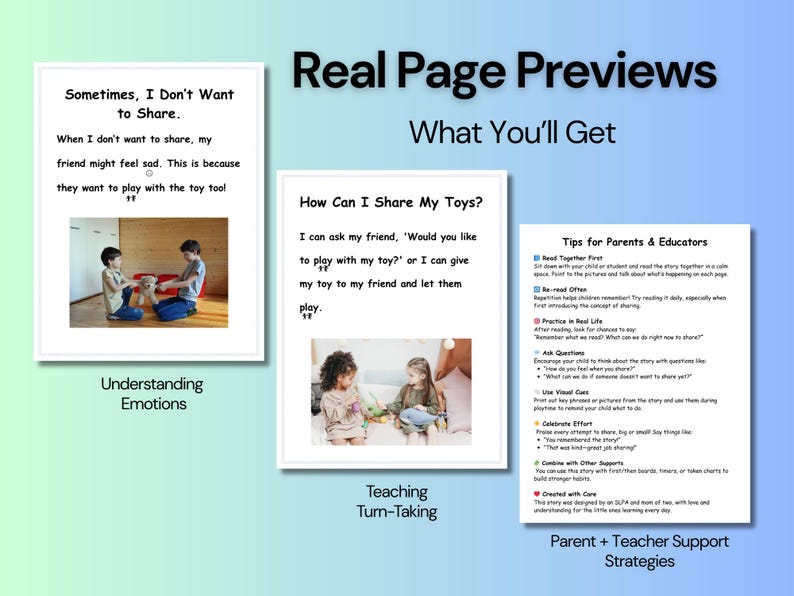 Sharing Social Story Printable | Autism Behavior Support | SEL Story ...