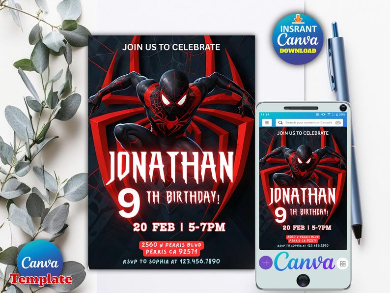 Editable Miles Morales Birthday Invitation Template, Printable Birthday ...
