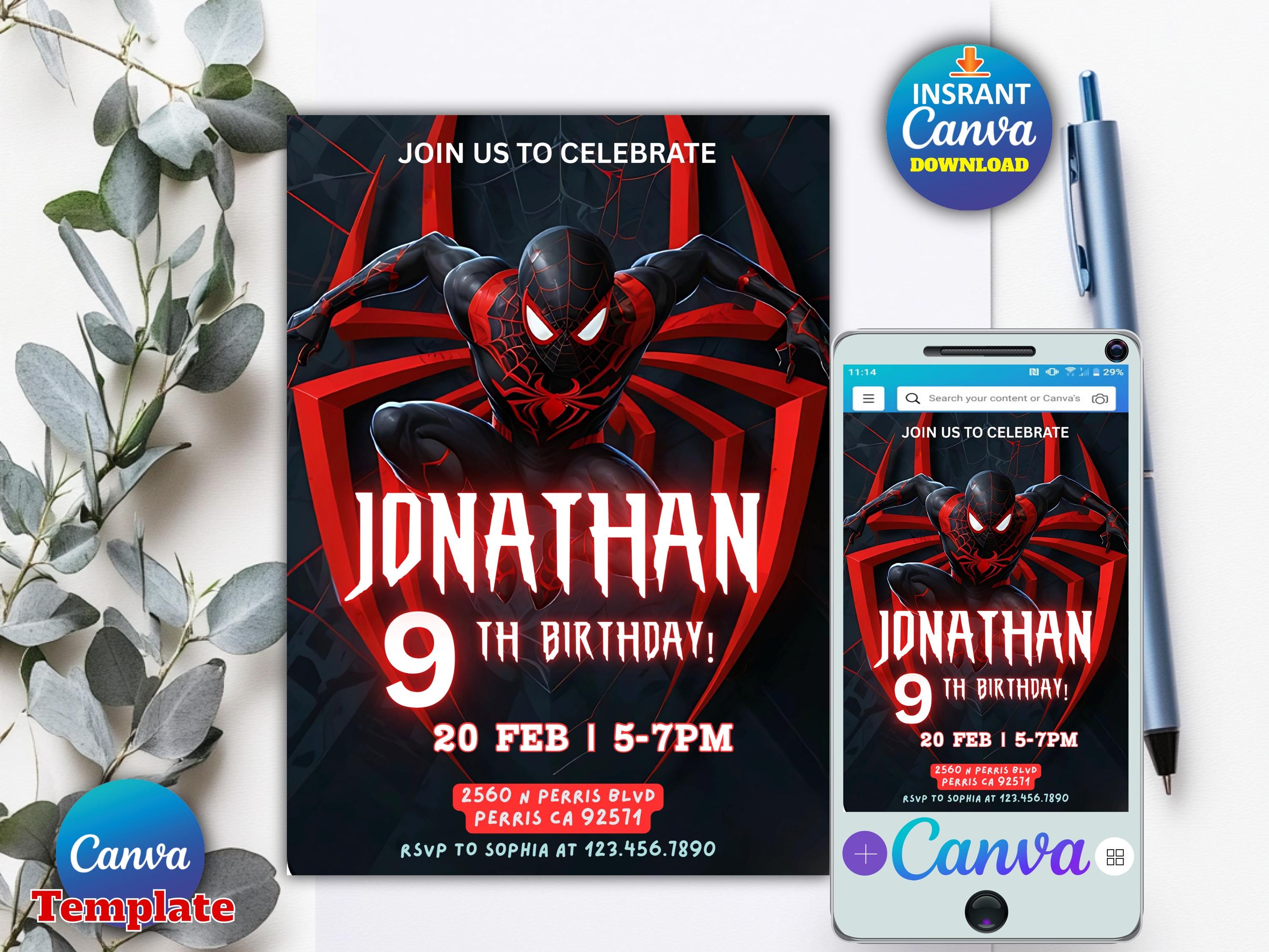 Editable Miles Morales Birthday Invitation Template, Printable Birthday ...