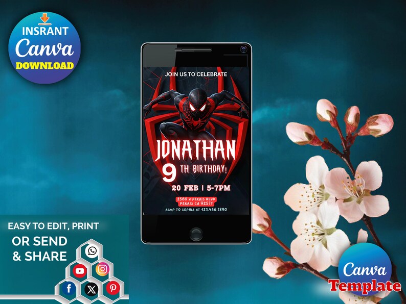 Editable Miles Morales Birthday Invitation Template, Printable Birthday ...