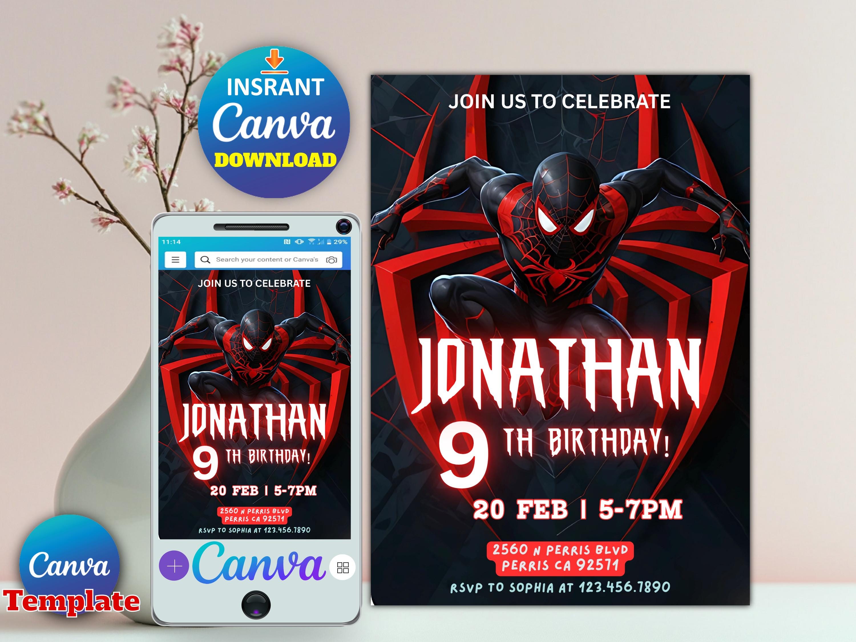 Editable Miles Morales Birthday Invitation Template, Printable Birthday ...