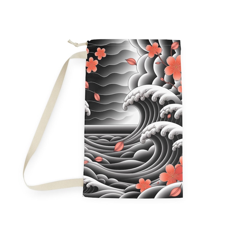 Wave Design Laundry Bag, Stylish Floral Tote, Chic Hamper for Ocean ...