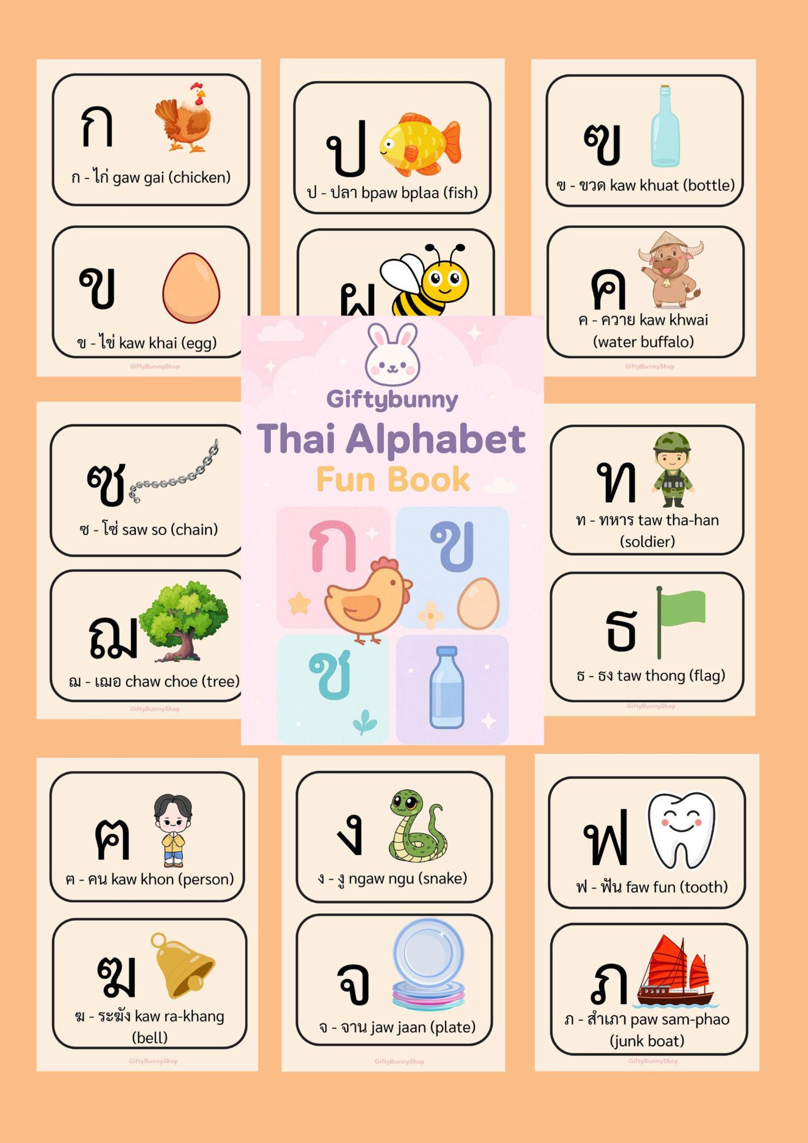 Thai Alphabet Fun Book: Kids Activity, Learn Consonants (digital ...