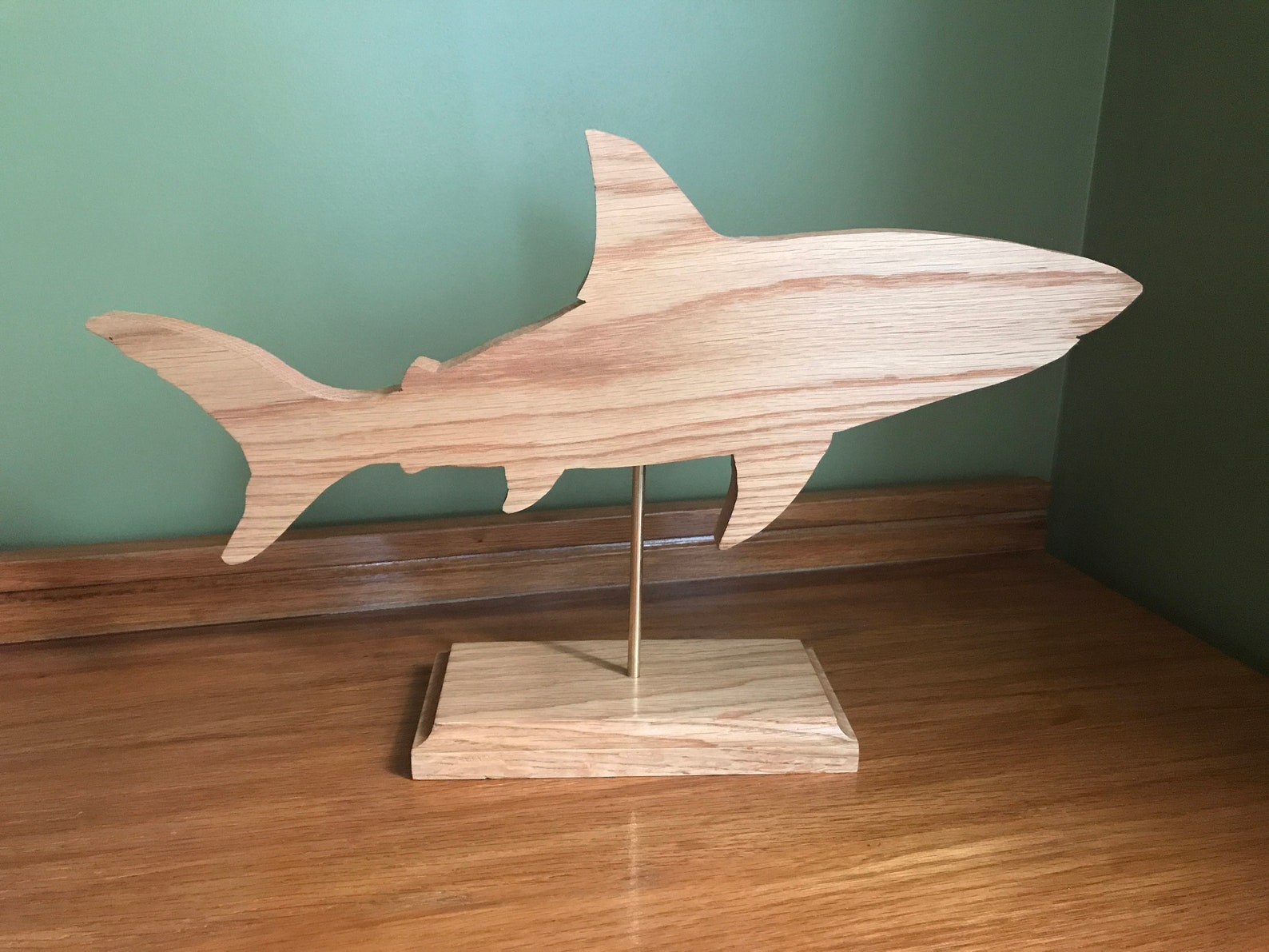 Handcrafted Wooden Oak Shark 18 Mounted on Base - Etsy