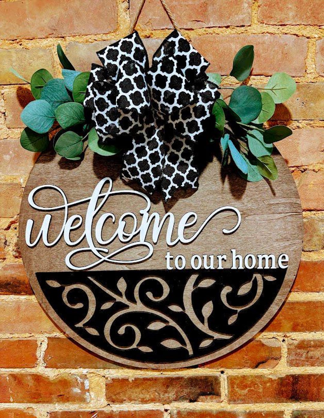 Welcome to Our Home Door Hanger | Welcome Door Sign | Wood With Floral ...