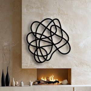 Abstract Knot Line Metal Wall Art, Minimal Loop Sculpture, Black Steel ...
