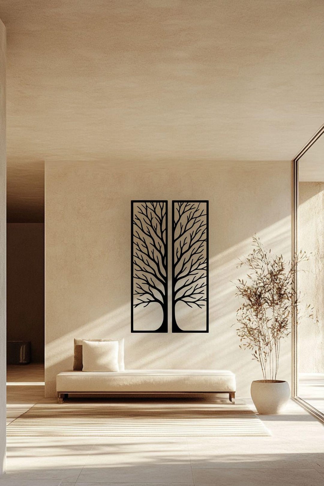 Tree Branch Diptych, Laser-cut Steel Wall Art, Modern Rustic Decor ...