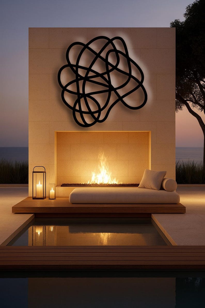 Abstract Knot Line Metal Wall Art, Minimal Loop Sculpture, Black Steel ...