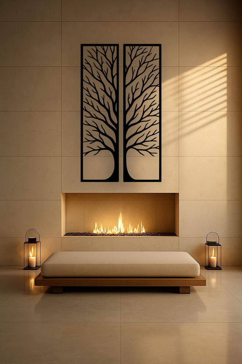 Tree Branch Diptych, Laser-cut Steel Wall Art, Modern Rustic Decor ...