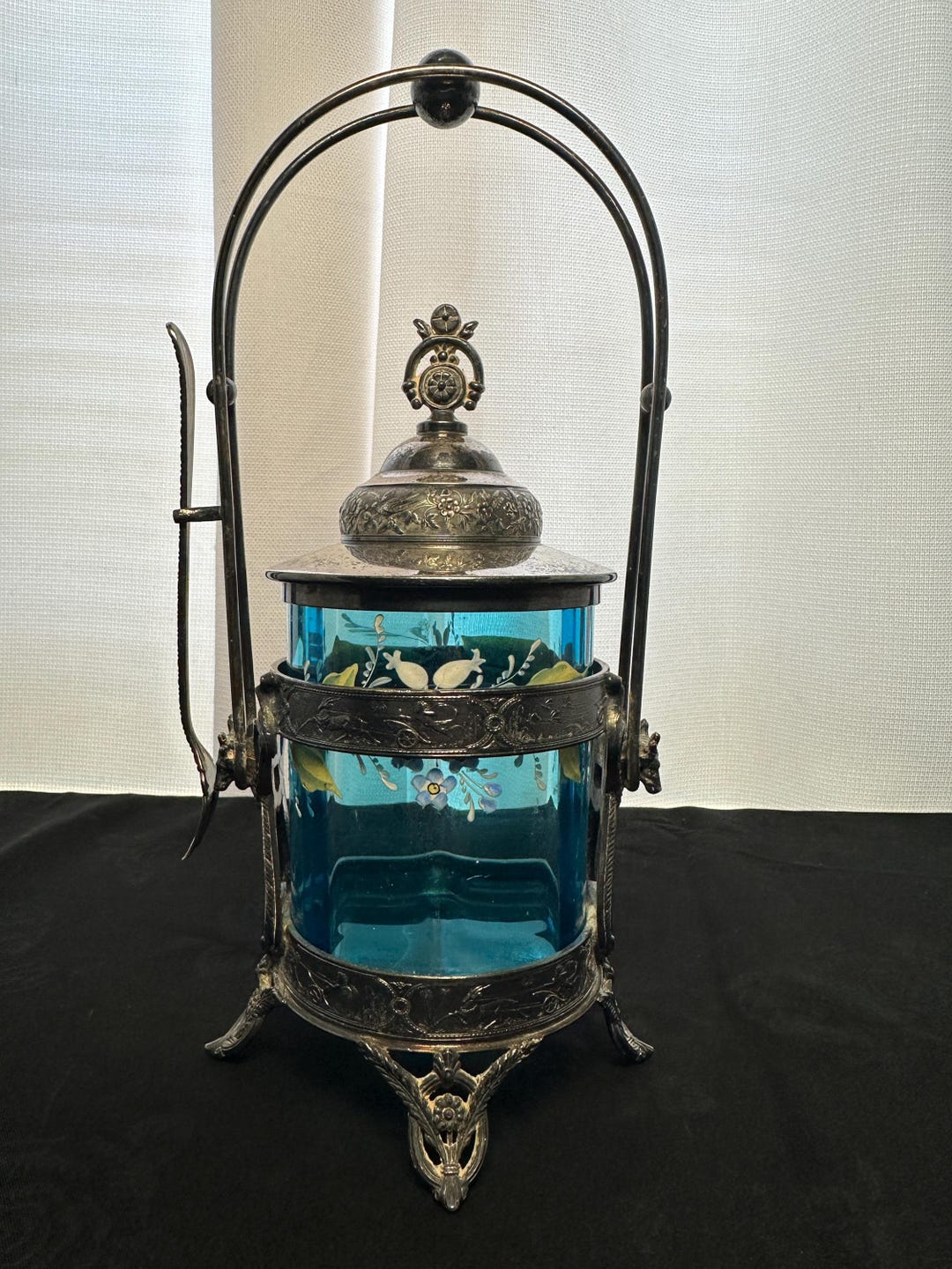 ANTIQUE Reed & Barton Silverplate Cherub Themed Pickle Castor W/ Aqua ...