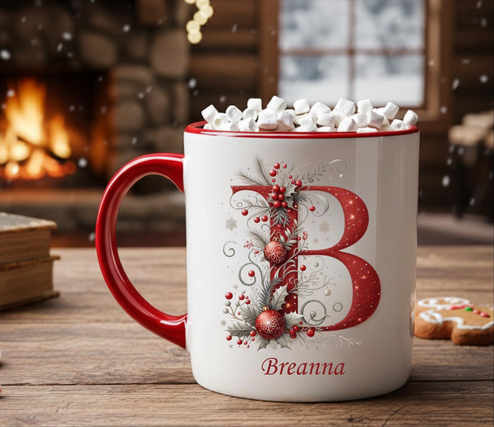 Personalized Christmas Mug With Custom Name, Initial Coffee Cup ...
