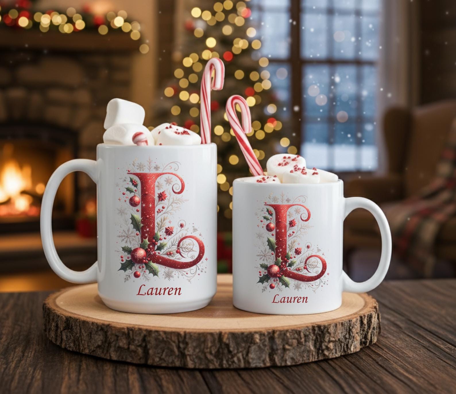 Personalized Christmas Mug With Custom Name, Initial Coffee Cup ...