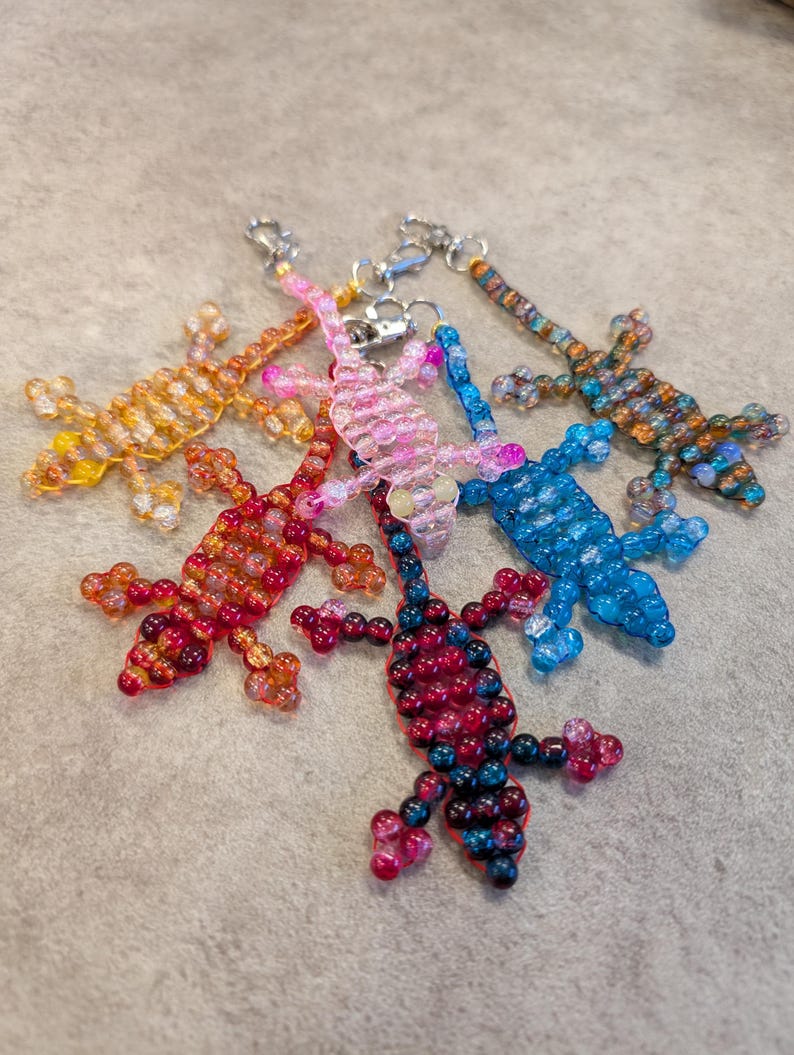 Single Color Handmade Glass Bead Lizard Keychain Bag Charm - Etsy