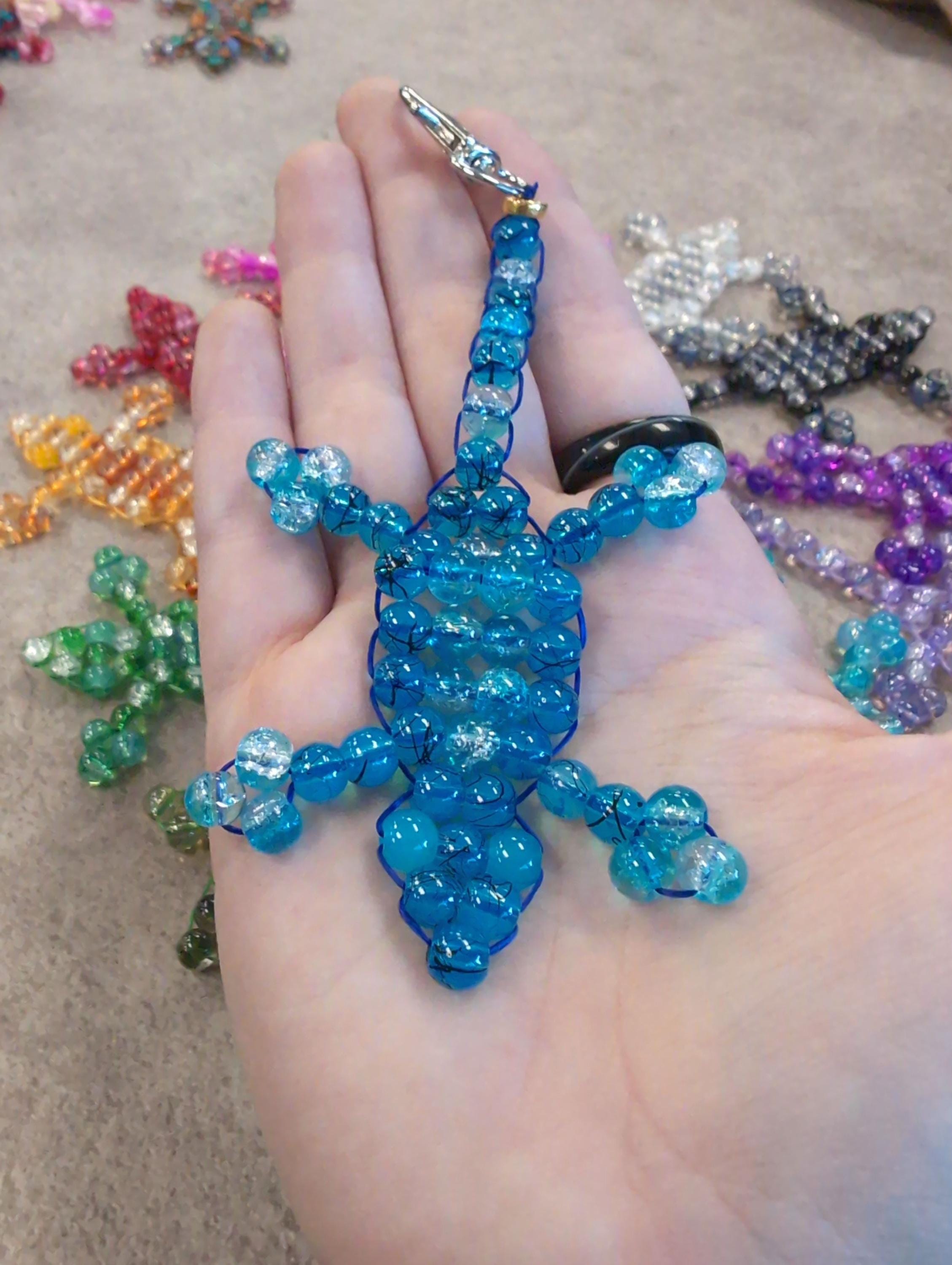 Single Color Handmade Glass Bead Lizard Keychain Bag Charm - Etsy
