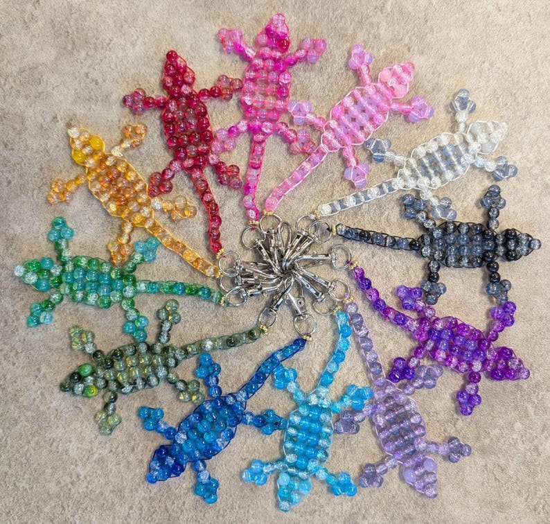 Single Color Handmade Glass Bead Lizard Keychain Bag Charm - Etsy