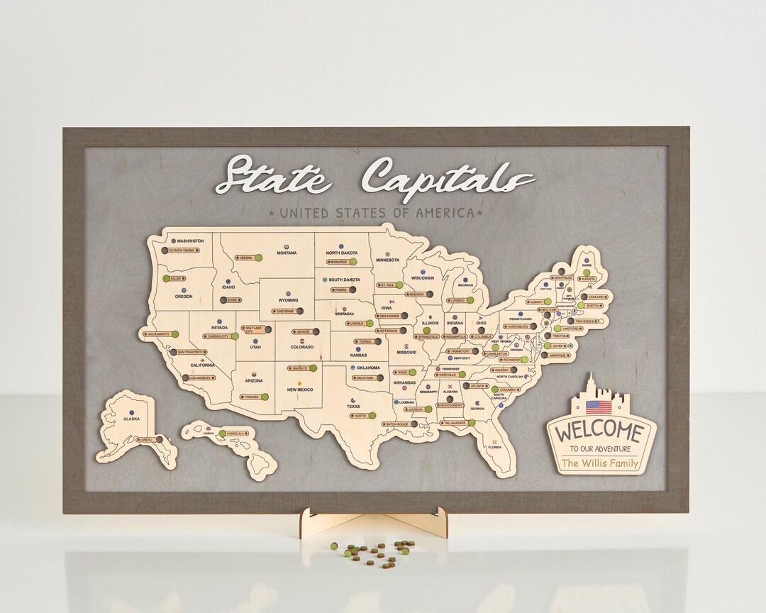 Handmade Wooden US State Capitals Travel Map (24 X 15 Inch) - Etsy
