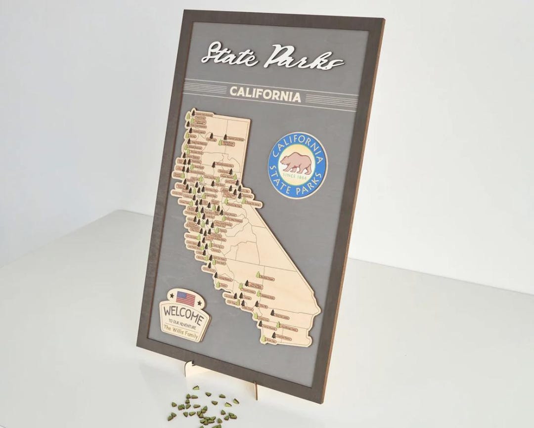 LEMAP US Wooden California State Parks Travel Map With Trees to Record ...
