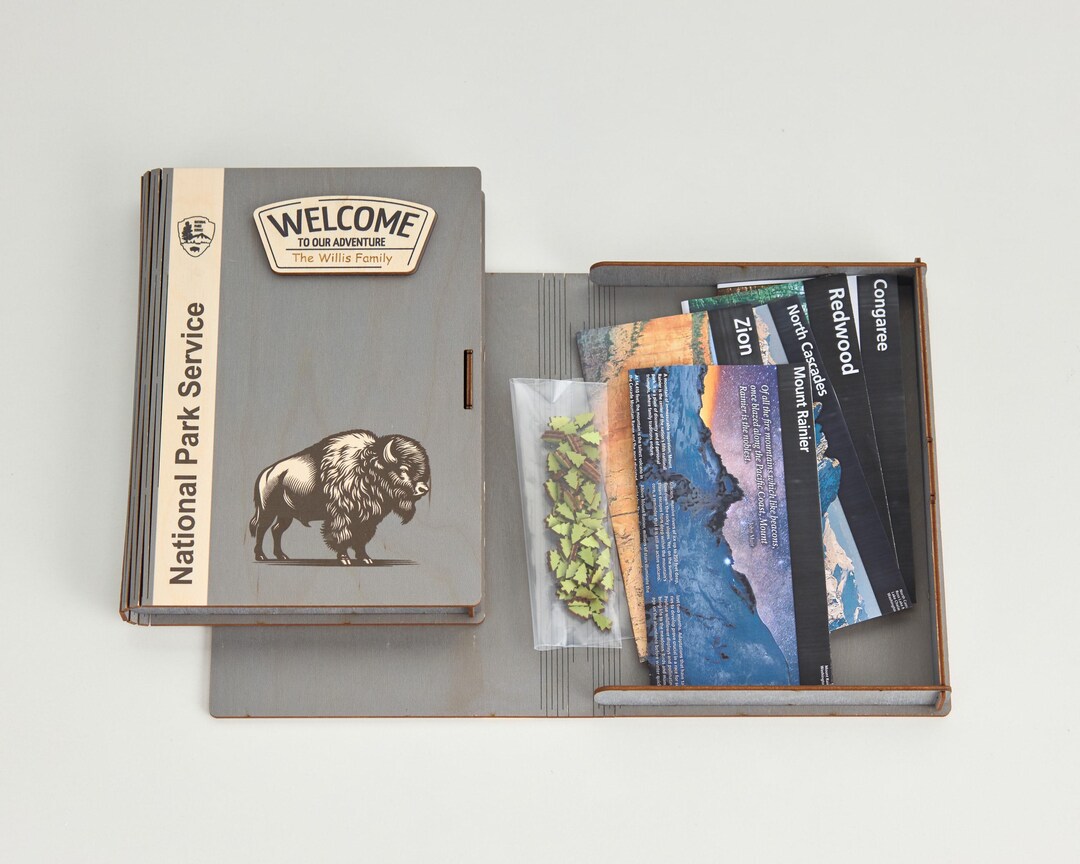 National Park Map Binder – Wooden Memory Box Organizer for Maps ...