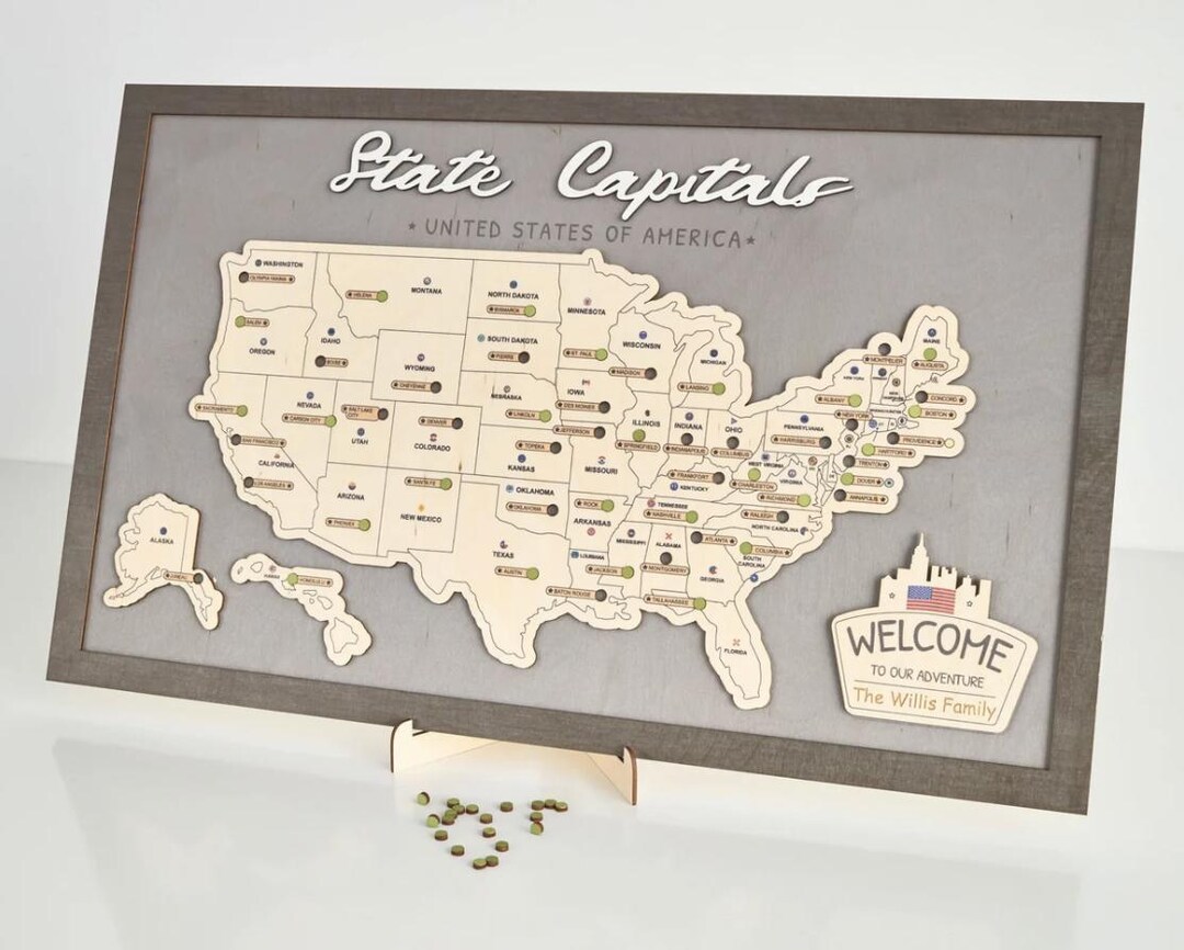 LEMAP US Wooden State Capitals Travel Map to Record Visits (light Grey ...