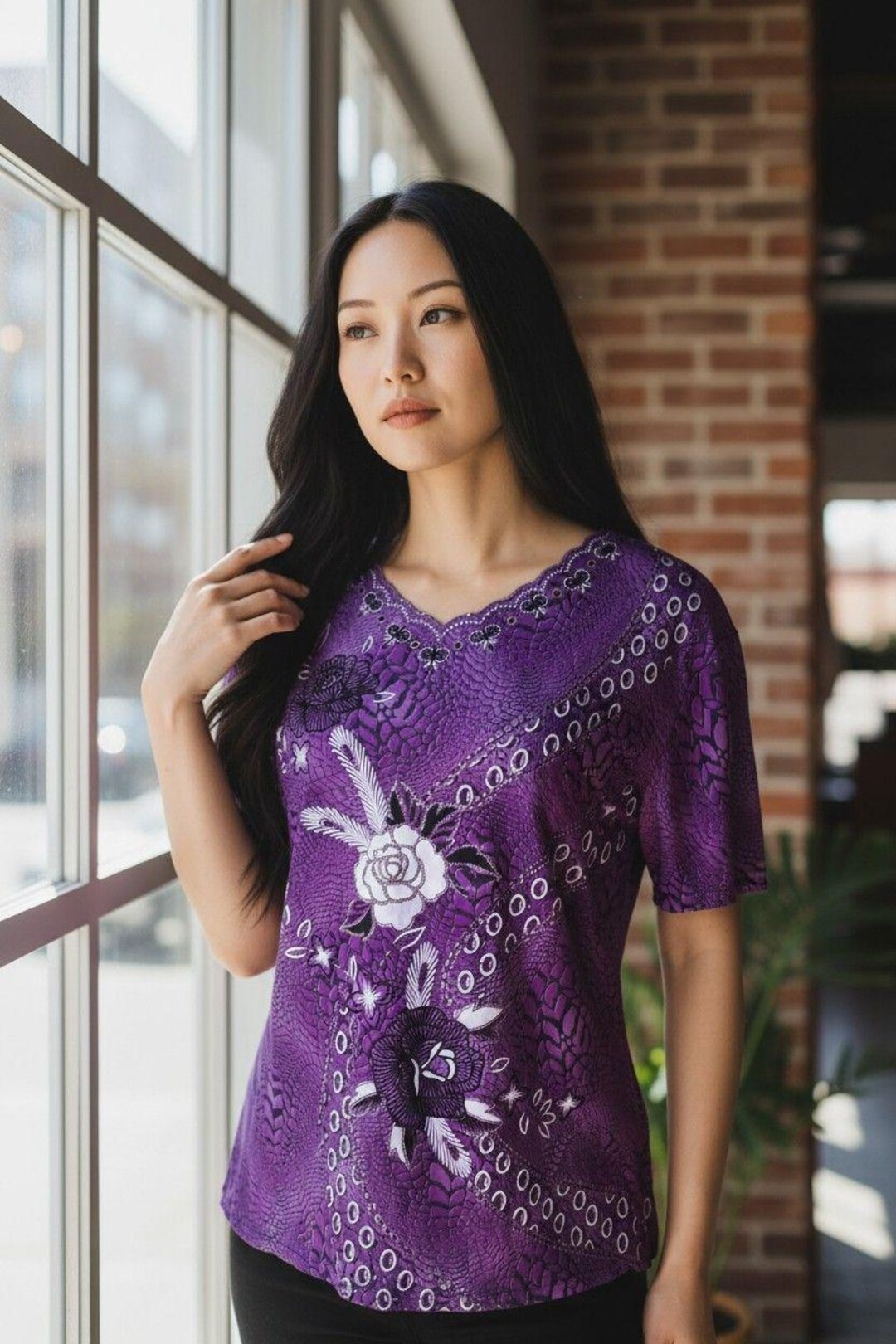 Vintage Whimsygoth T C Fashion Shirt, Size Large, Floral Design W ...