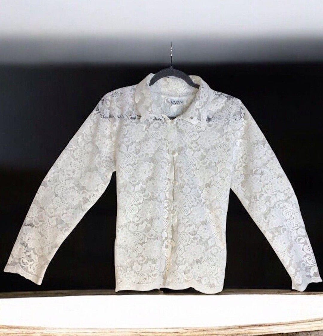 Vintage White Lace Button up Top,size Small, Scalloped Hem and Cuffs - Etsy