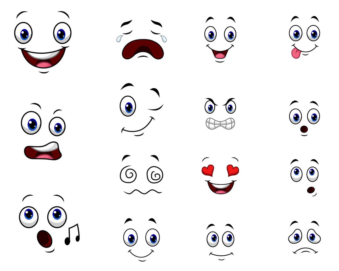 Cartoon Emotion Faces SVG Bundle: Kawaii Clipart (digital Download - Etsy