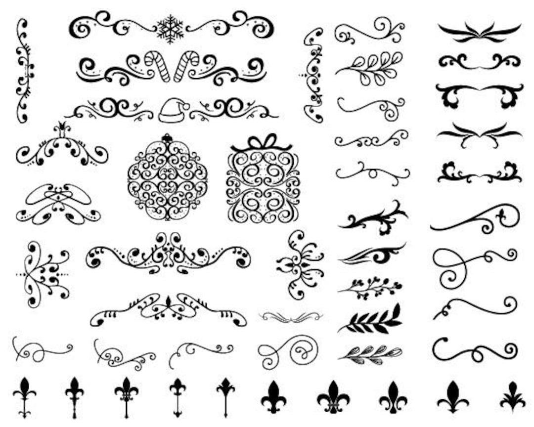 Decorative Art SVG Bundle: Swirls, Flourishes, and Text Dividers ...